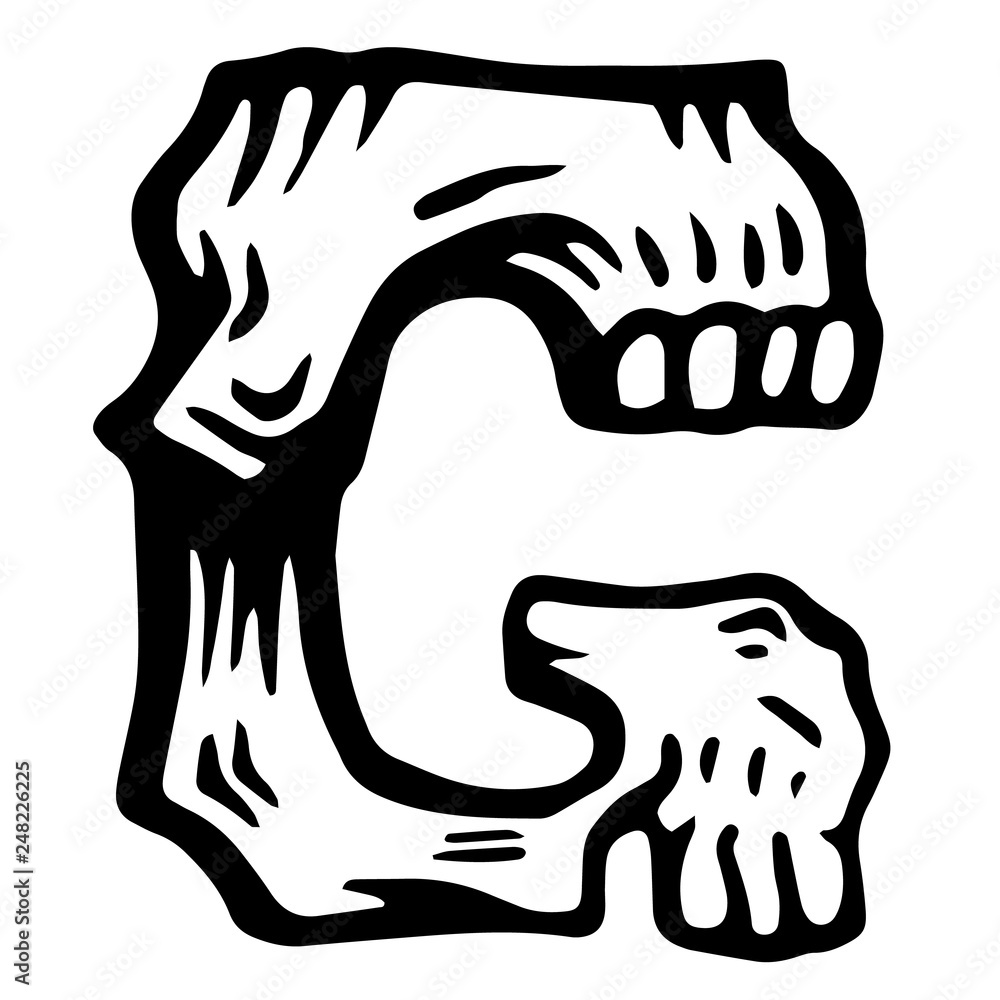Vector alphabet and letter G. Skull white letter in hipster style ...