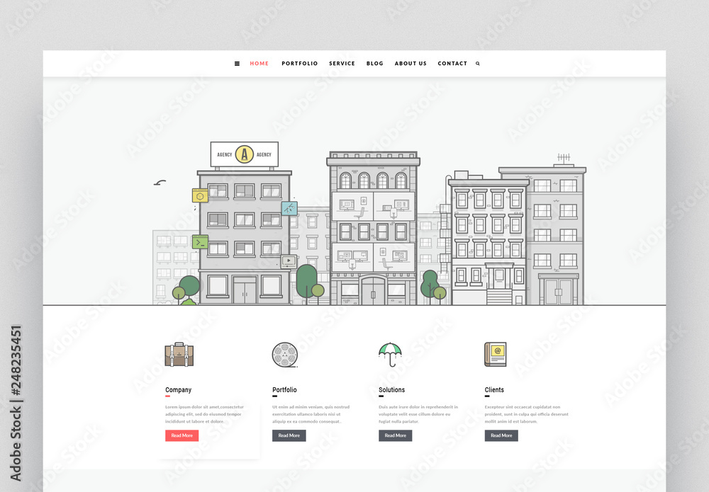 Website Layout with Illustration of Buildings Stock Template | Adobe Stock