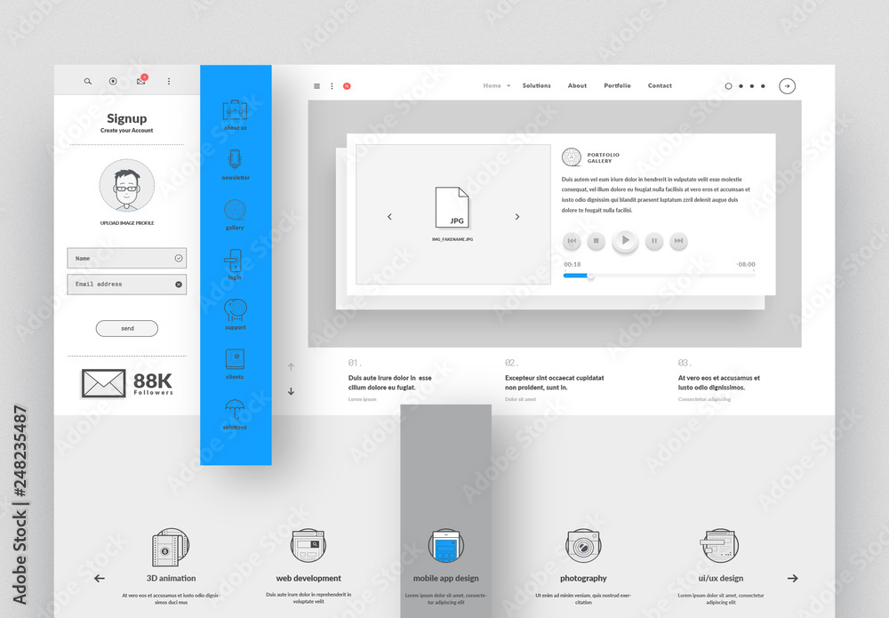 Website Layout with Icons Stock Template | Adobe Stock