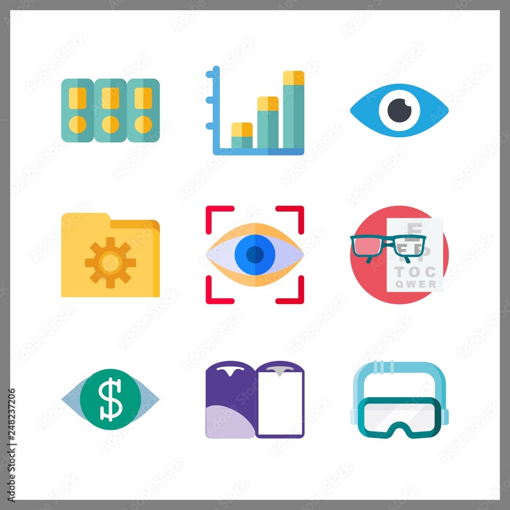 9 visual icon. Vector illustration visual set. snellen chart and vision ...