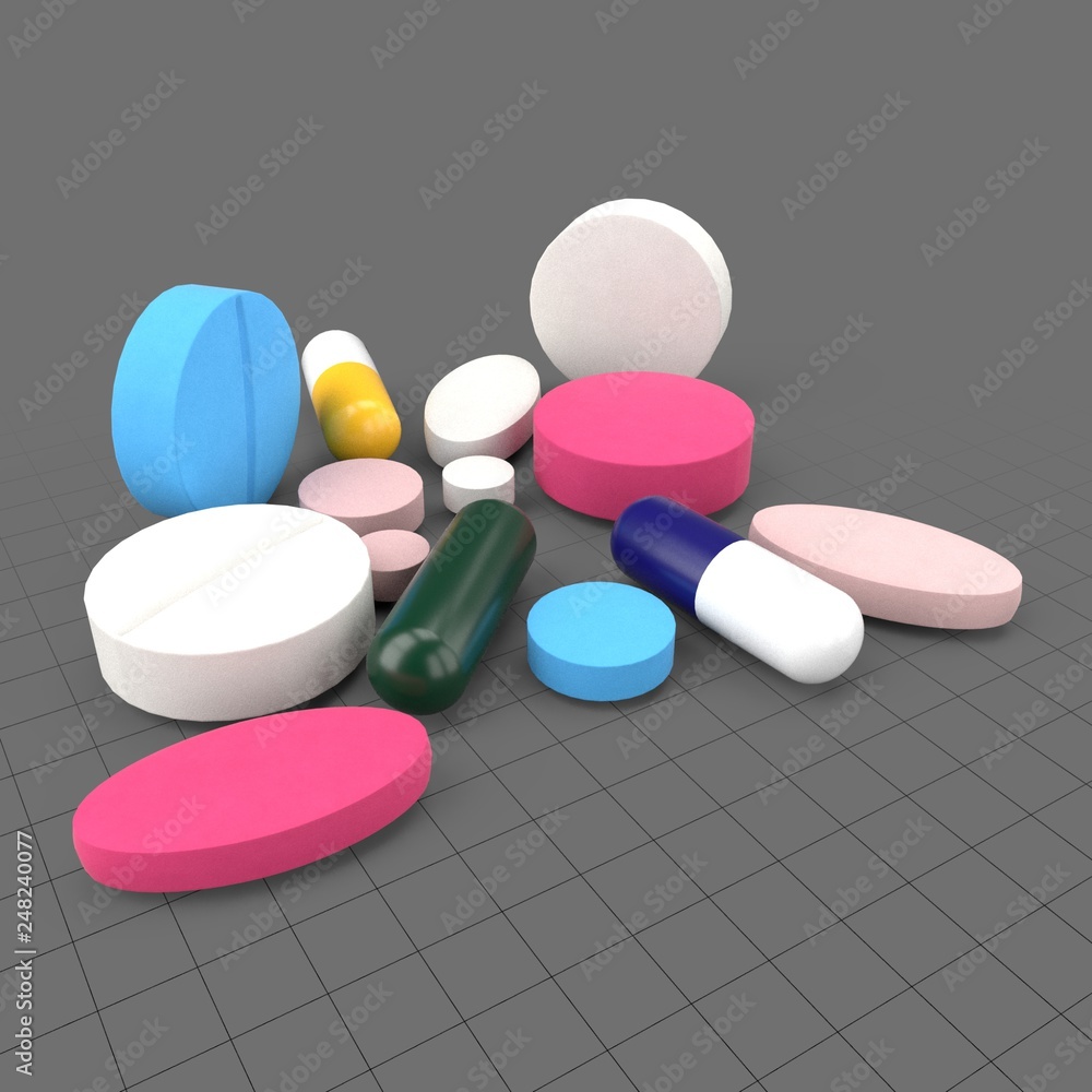 Pharmaceutical capsules and tablets Stock 3D asset | Adobe Stock