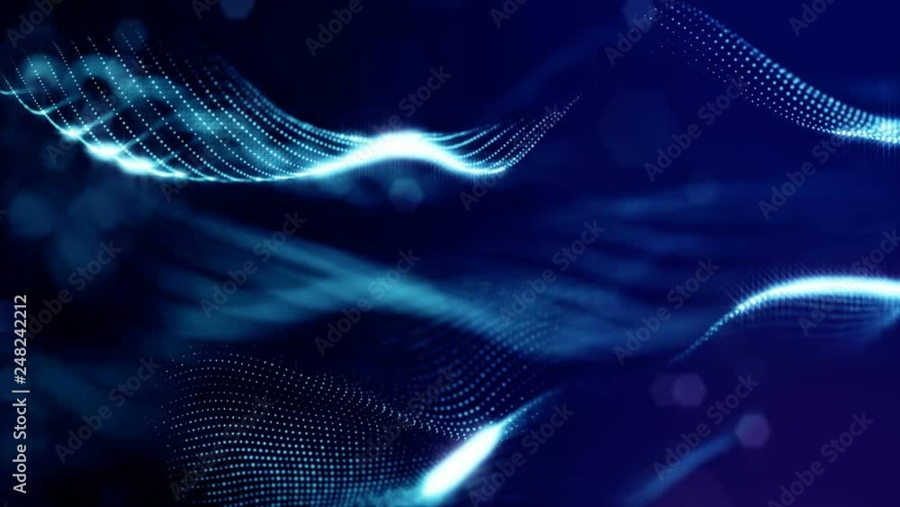 3d animation with glow blue particles form abstract forms and ...