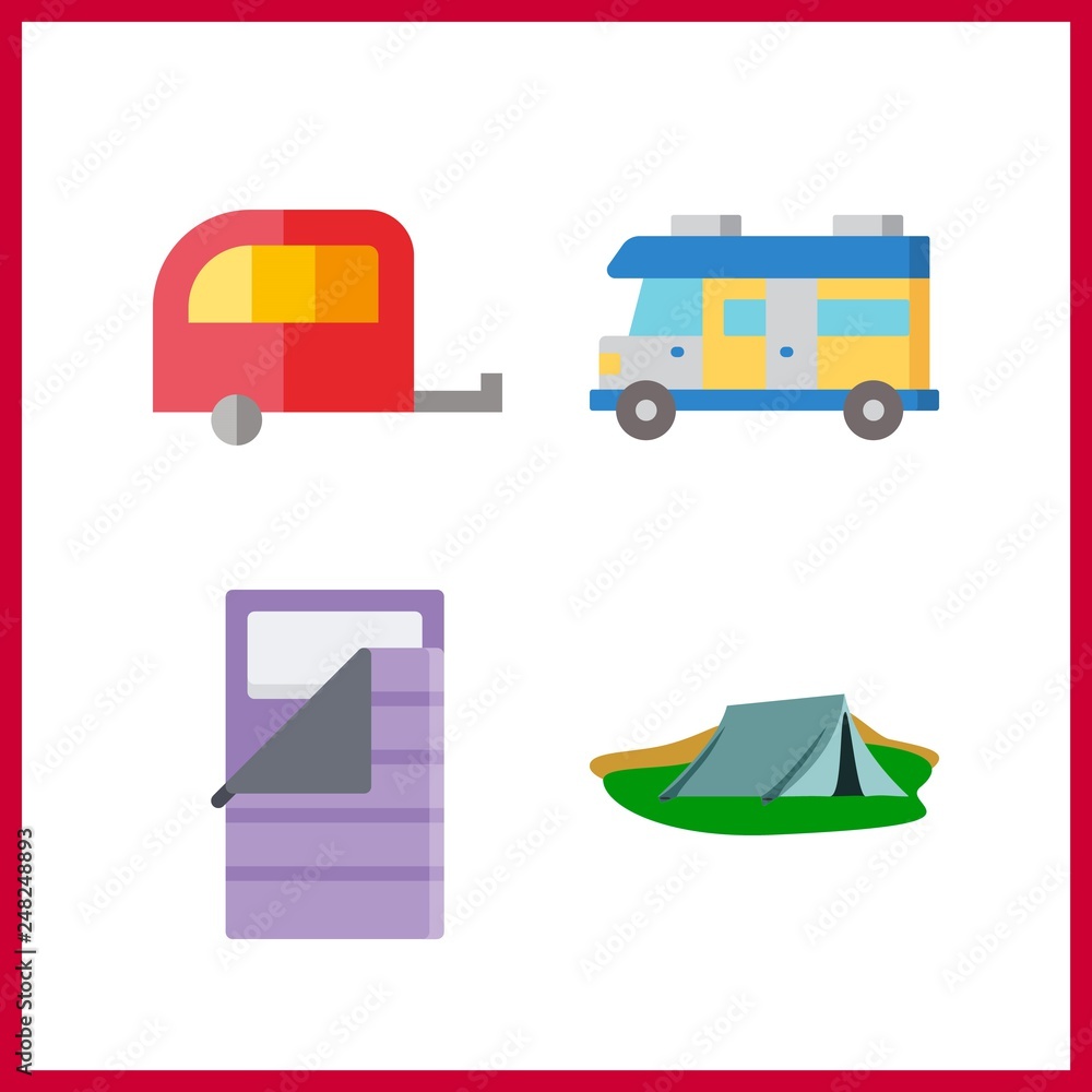 4 camp icon. Vector illustration camp set. camp afternoon and rv icons ...