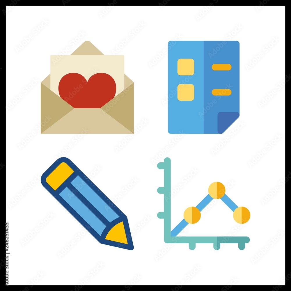 4 pen icon. Vector illustration pen set. list and line graph icons for ...