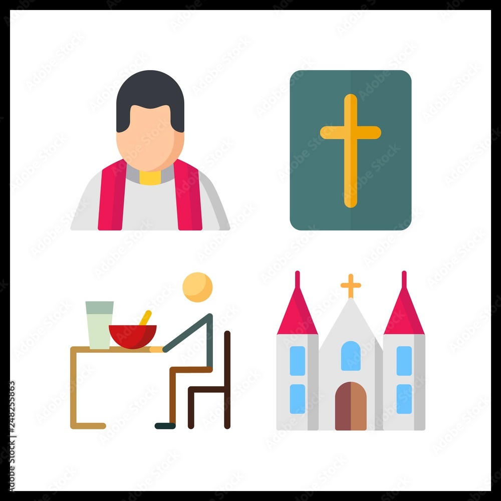 4 christ icon. Vector illustration christ set. church and priest icons ...