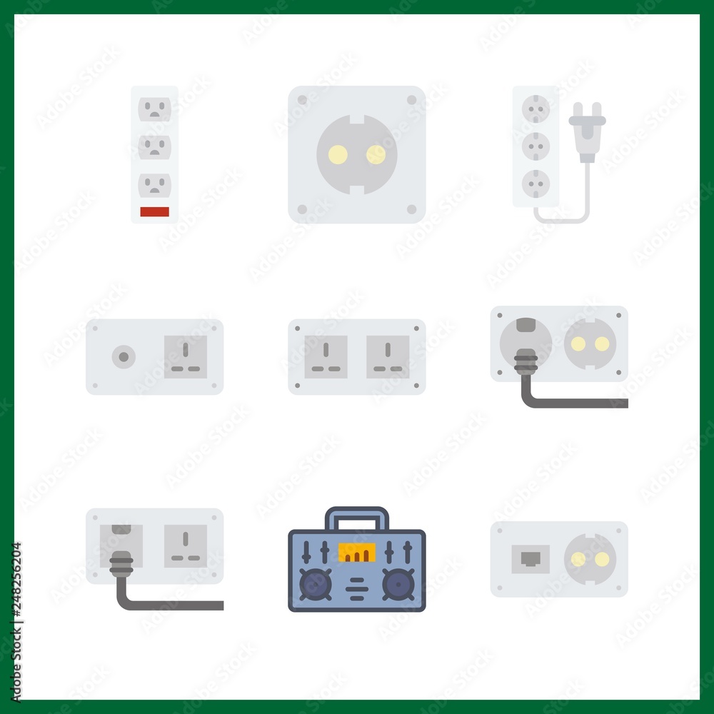 9 switch icon. Vector illustration switch set. socket and radio icons ...