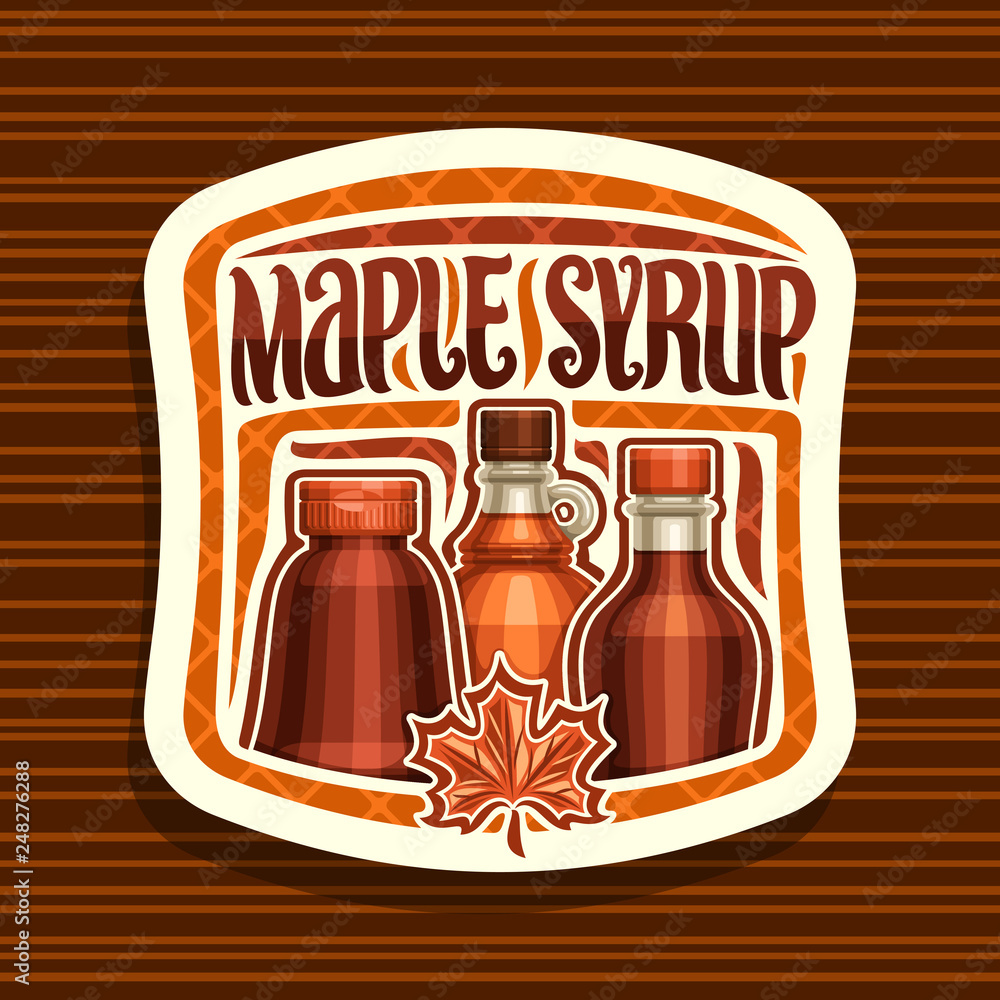 Vector logo for Maple Syrup, white square sticker with 3 different ...