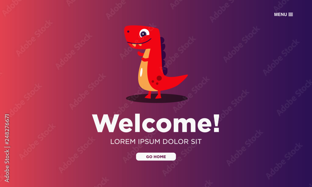 Welcome Interface Design with Cute Dinosaur Vector Cartoon Stock Vector ...