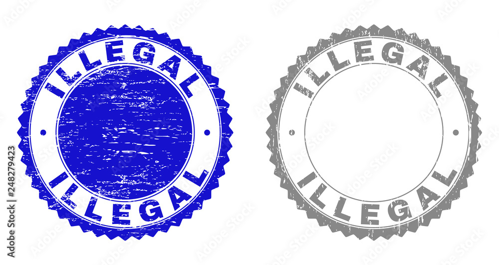 Grunge ILLEGAL stamp seals isolated on a white background. Rosette ...