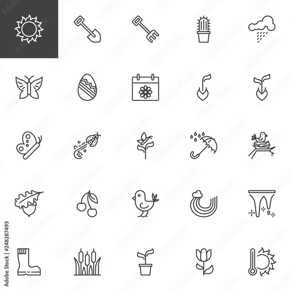 Spring season line icons set. linear style symbols collection, outline ...