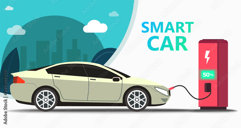 Mock up popular car. Station fast charging electro car. Concept eco car ...