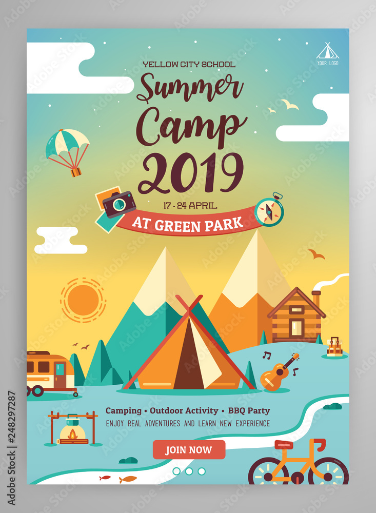 Summer camp poster layout Stock Vector | Adobe Stock