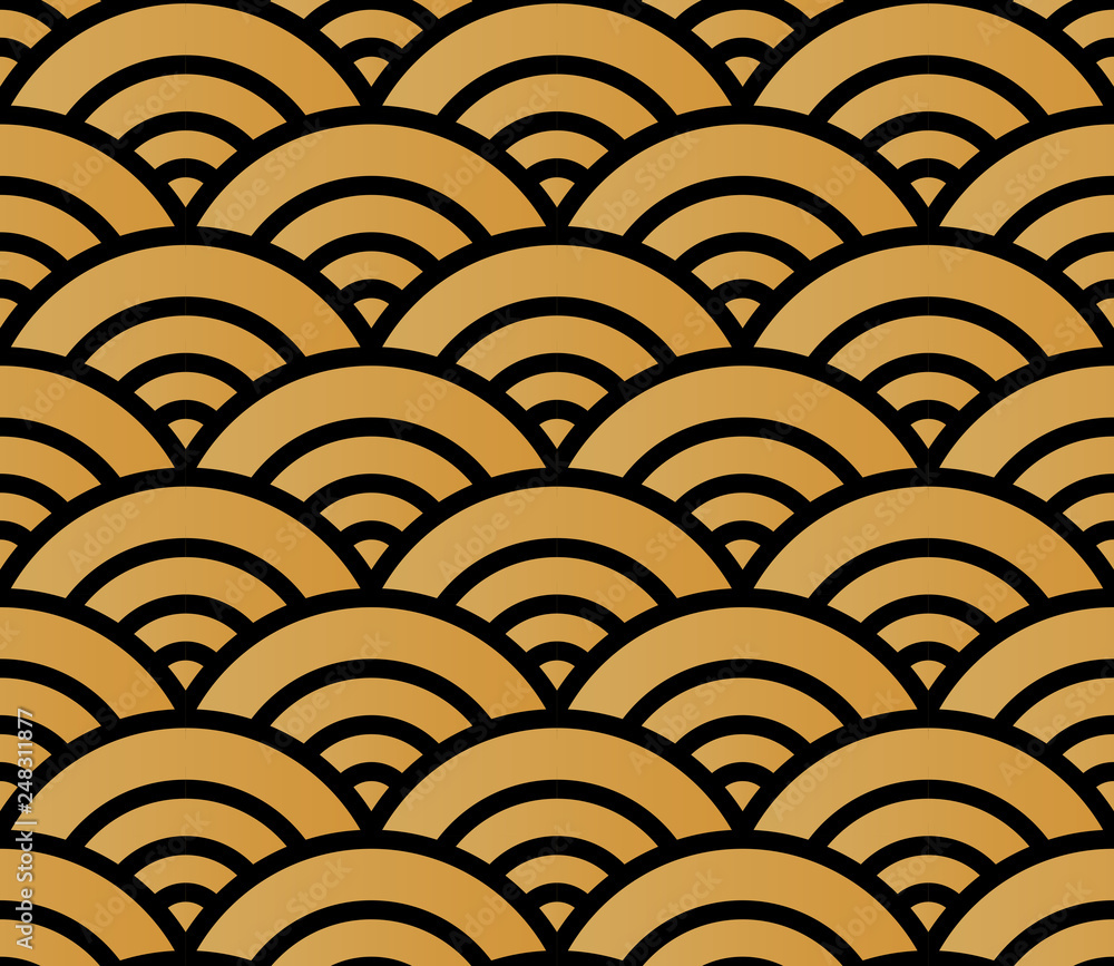 Japanese style golden seamless pattern background image round curve ...
