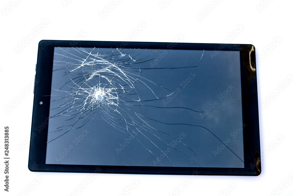 Shattered Broken iPad Tablet Screen On White Background Stock Photo ...
