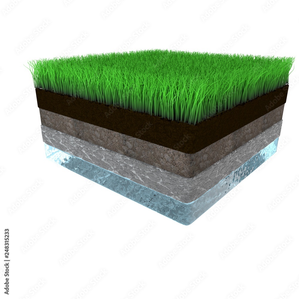 Soil layers. Four cross section soil layers. 3D illustration isolated ...
