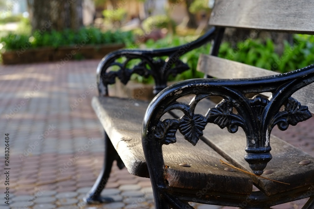 Benches for relaxing under the shade of tree in the park. Stock Photo ...