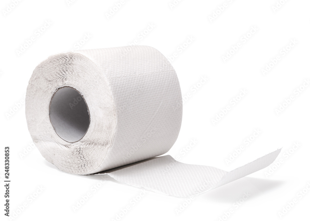 Clean white toilet paper against a white background. Roll of soft ...