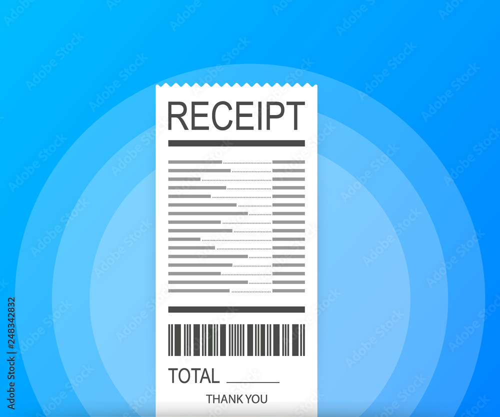 Receipt icon in a flat style isolated on a colored background. Invoice ...