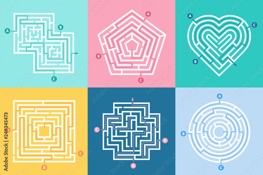 Maze entrance. Find right way, kids labyrinth game and choice mazes ...