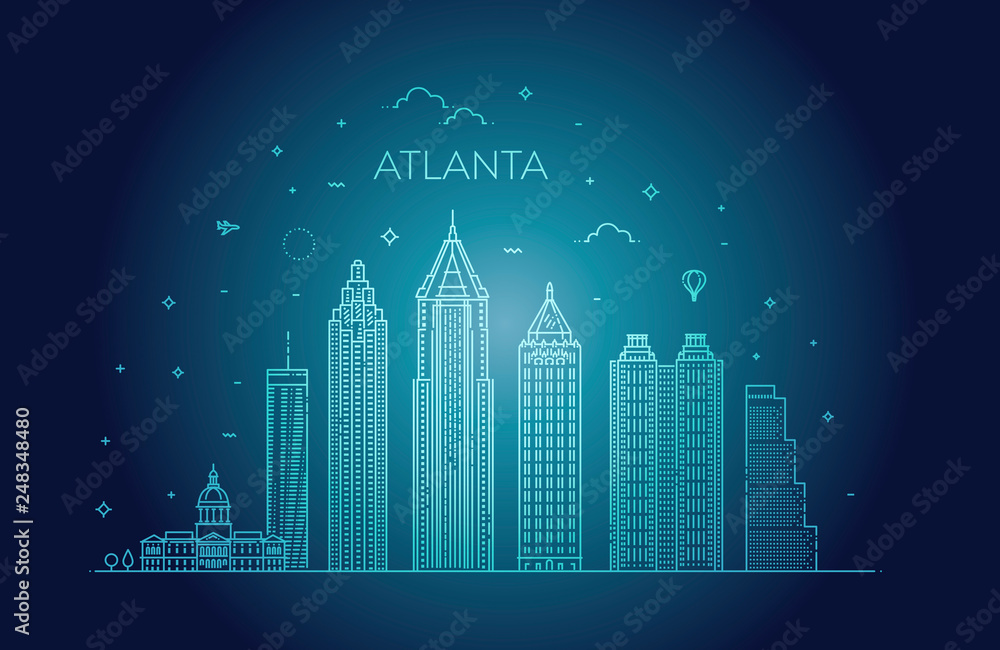 Atlanta architecture line skyline illustration. Linear vector cityscape ...