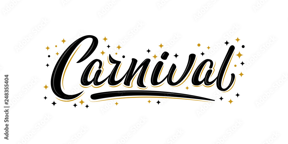 "Carnival!" purple bulk lettering sign with golden stars. Handwritten ...