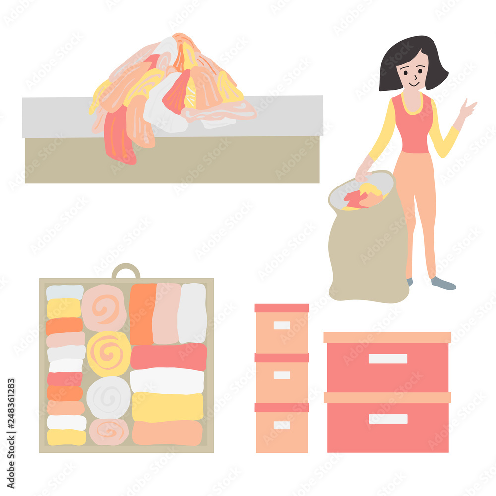 Tidy up and declutter concept vector icon set. Closet organization ...
