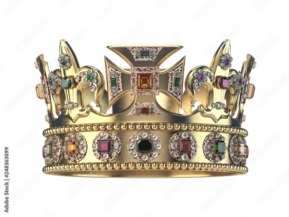 Gold crown with jewels isolated on white. Stock Illustration | Adobe Stock