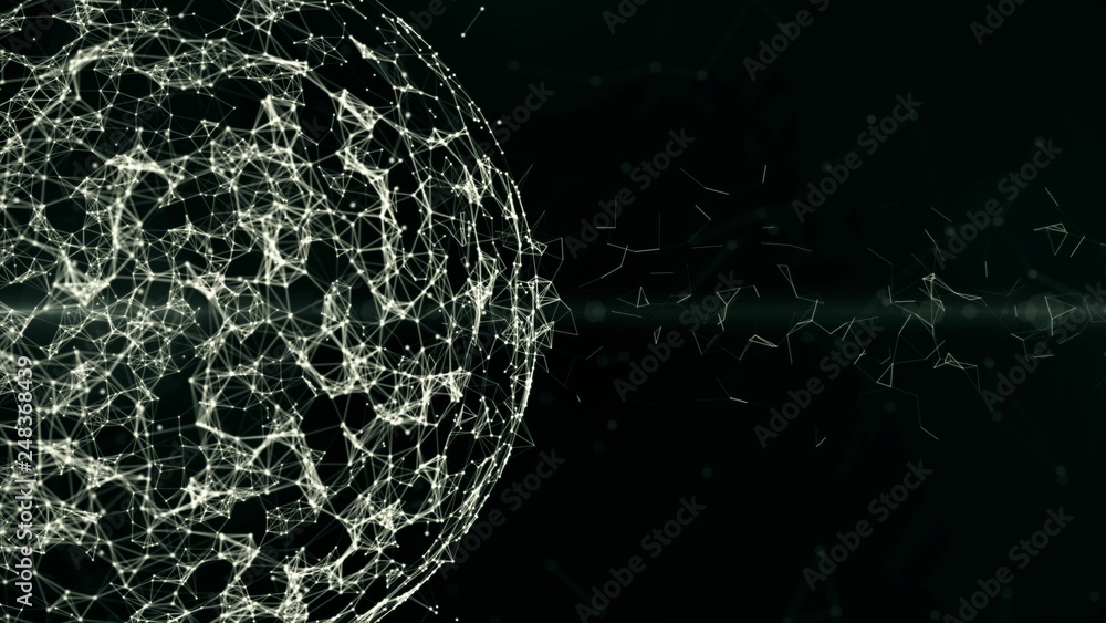 Abstract plexus Sphere, geometric background with moving lines, dots ...