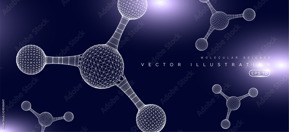 Abstract polygonal molecule structure design template. Low poly ...