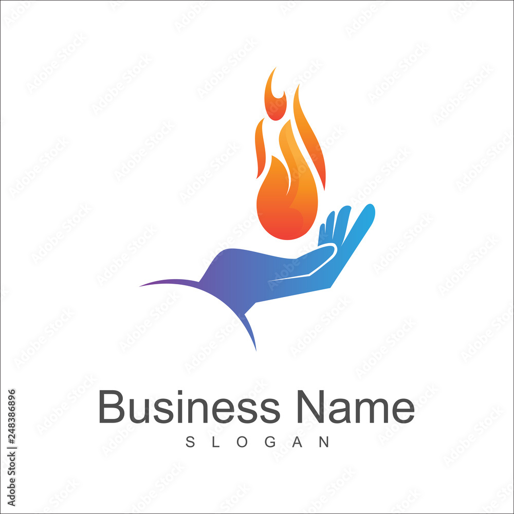 hand and fire logo design template Stock Vector | Adobe Stock