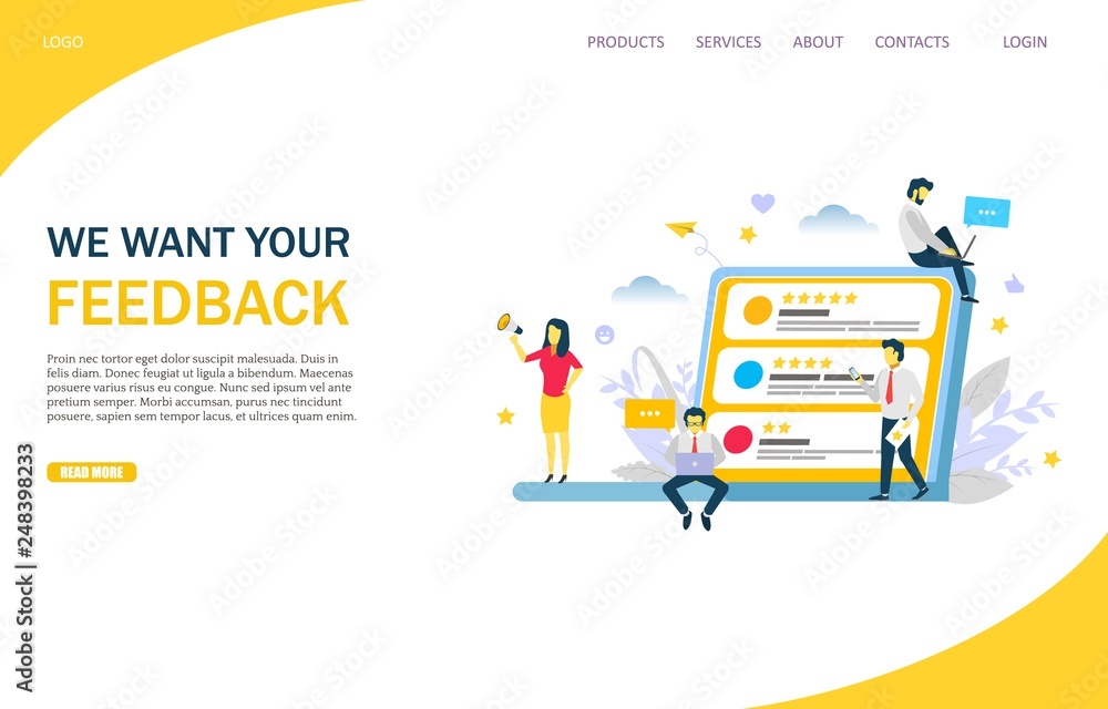 Feedback vector website landing page design template Stock Vector ...