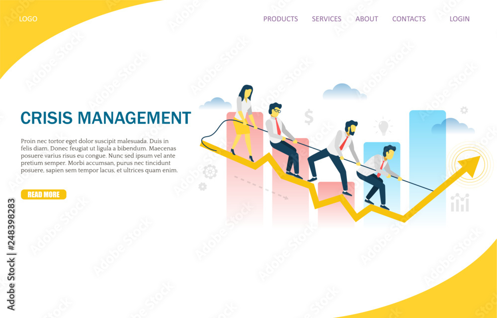 Crisis management vector website landing page design template Stock ...