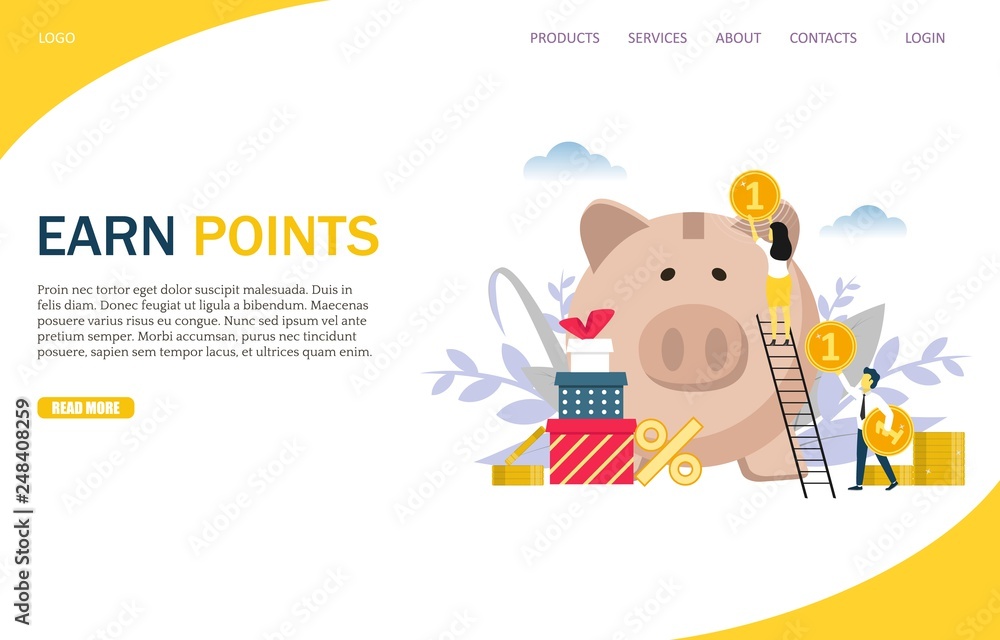 Earn points vector website landing page design template Stock Vector ...