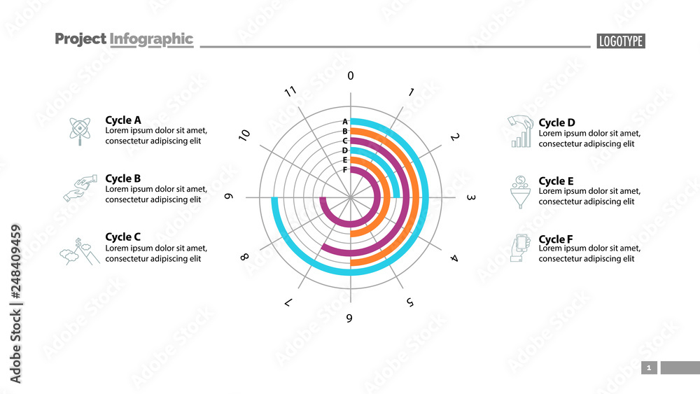 Vetor de Six Cycles Diagram Slide Template do Stock | Adobe Stock