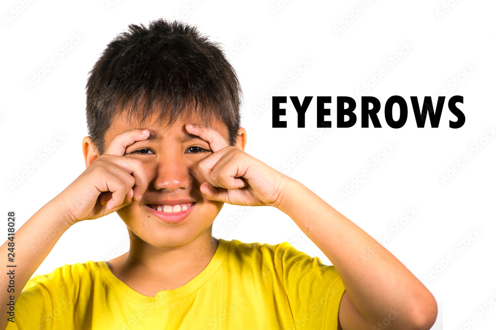 English language learning card with portrait of 8 years old child with ... English language learning card with portrait of 8 years old child with ...