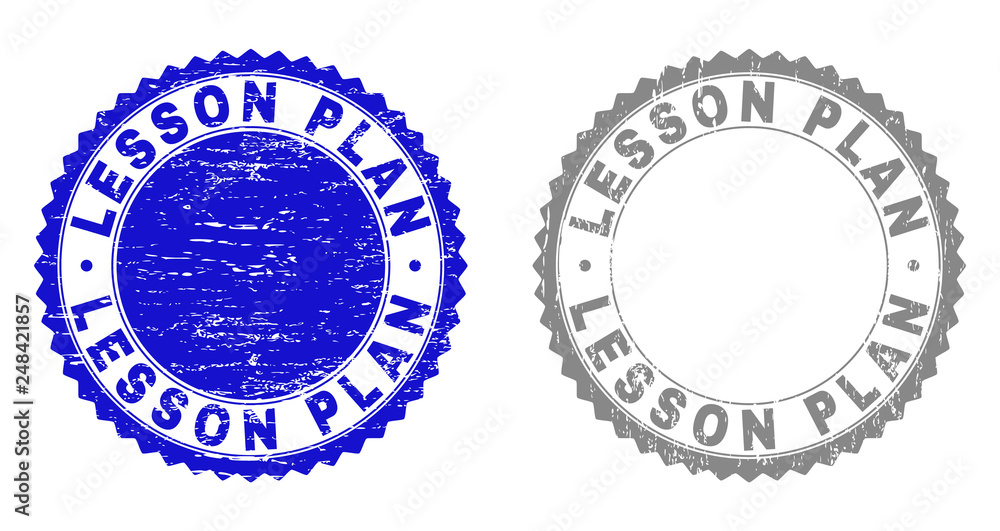 Grunge LESSON PLAN stamp seals isolated on a white background. Rosette ...