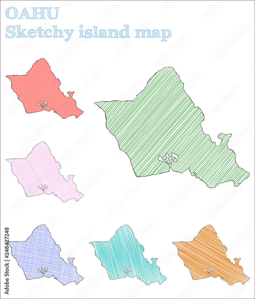 Oahu sketchy island. Ecstatic hand drawn island. Emotional childish ...