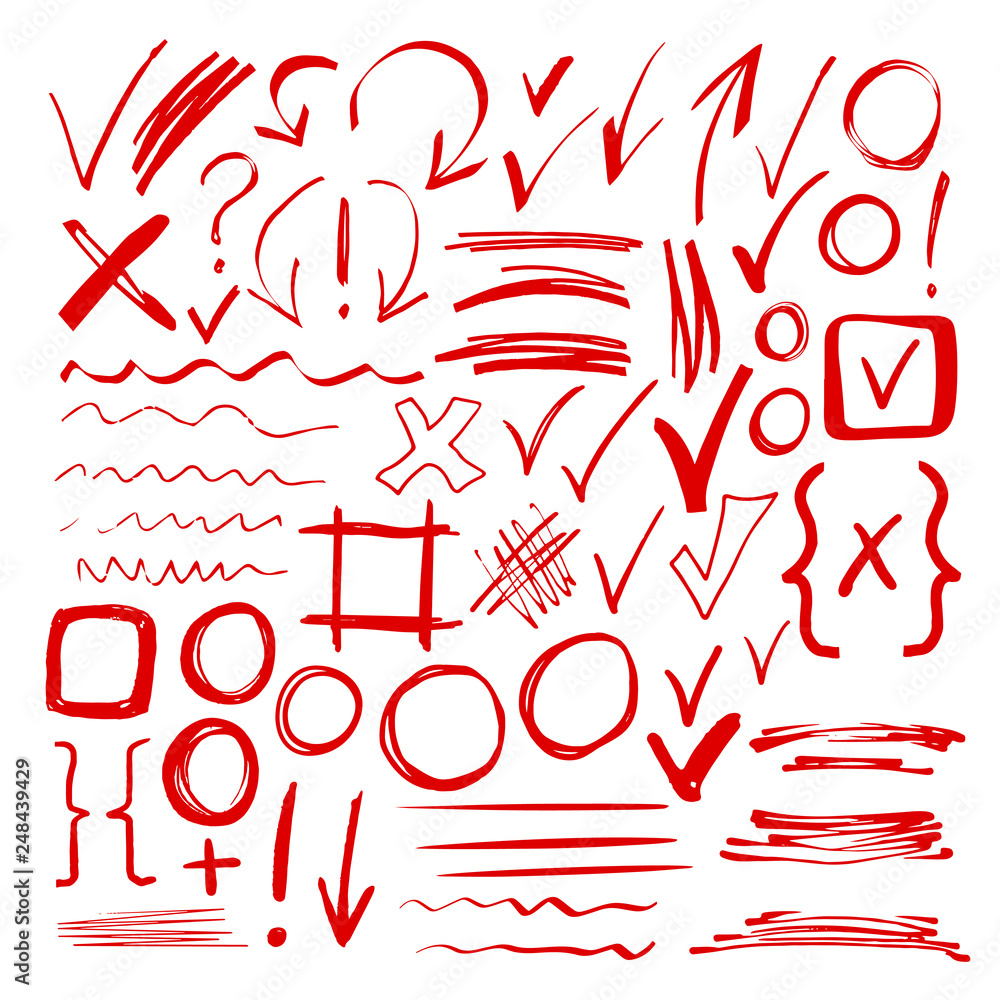 Hand drawn sketch red marker, brushed signs Stock Vector | Adobe Stock