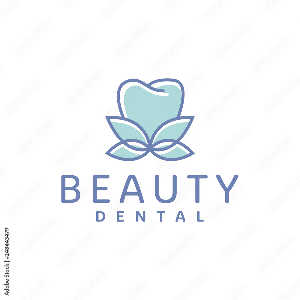 Dental logo design vector template with flat line tooth Concept style ...