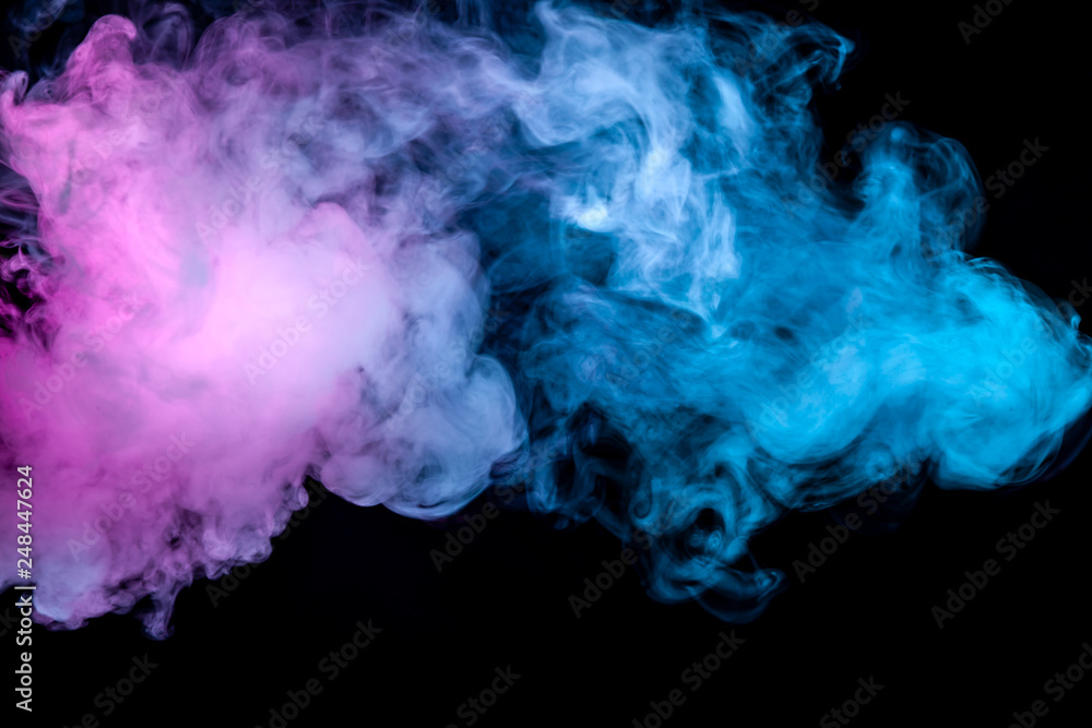 Translucent, thick smoke, illuminated by light against a dark ...