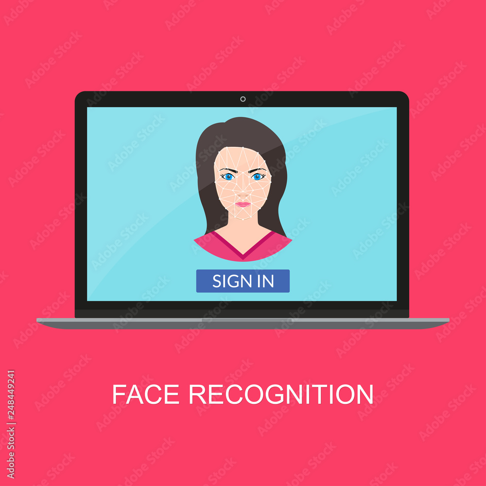 Face recognition technology. Laptop with Facial Biometric ...