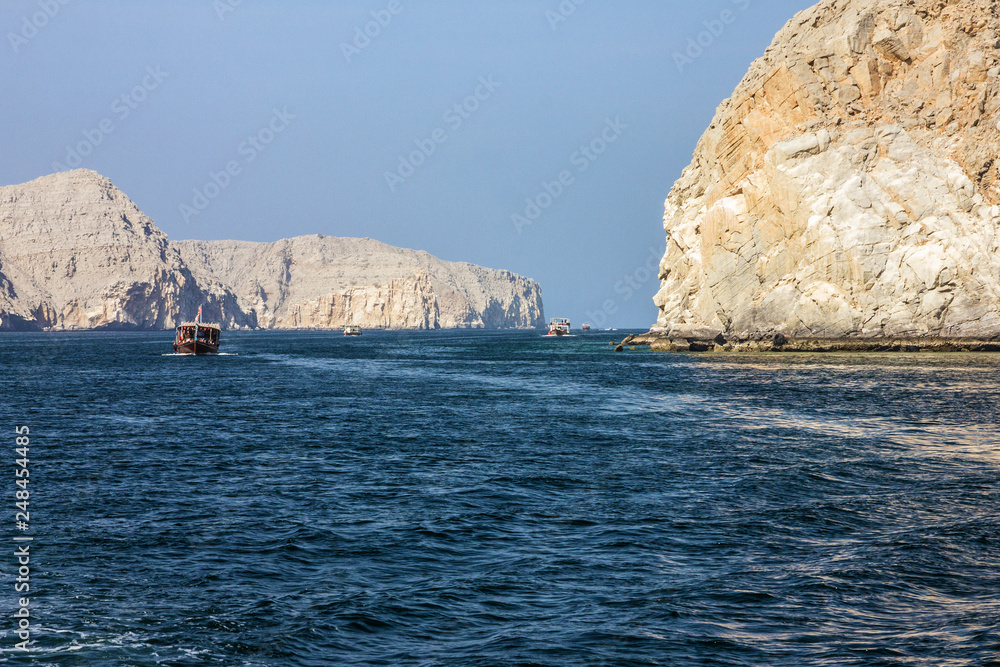 Fjords in Oman, Khasab sea view, Musandam peninsula. Stock Photo ...