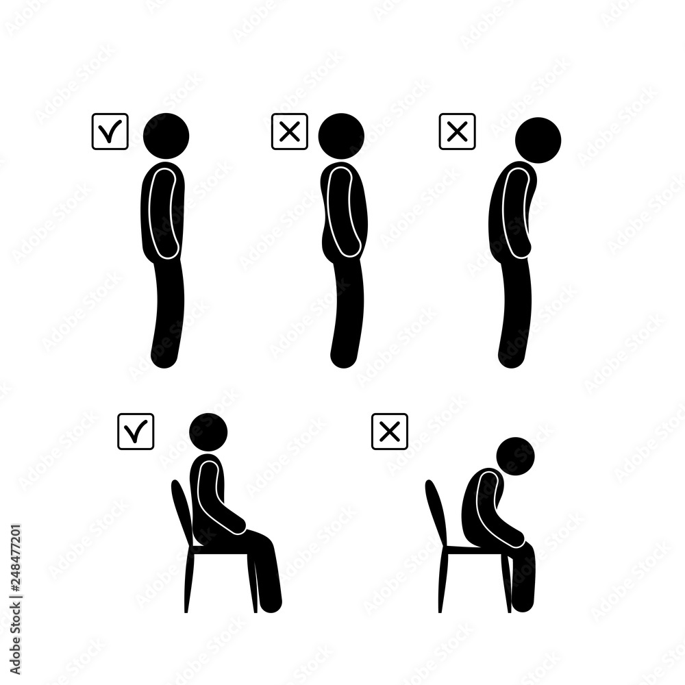 curvature of posture illustration, correct and incorrect position of ...