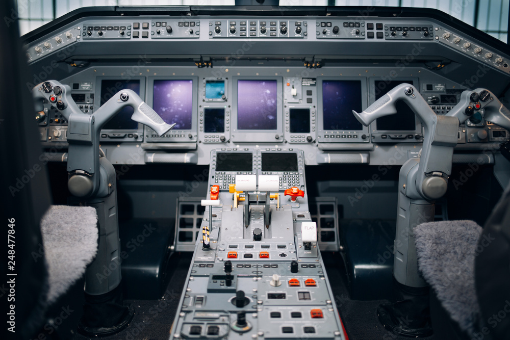 Aircraft interior and pilot cockpit cabine Stock Photo | Adobe Stock