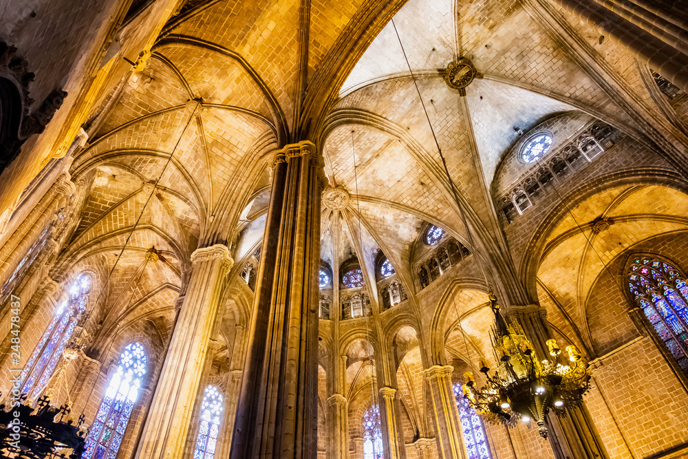 Plafond au style gothique et colonnes de la cathédrale Sainte Croix ...
