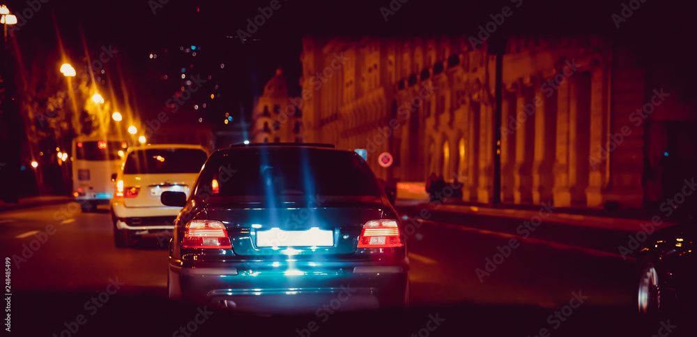 Night view of the cars. the road in the city at the night with yellow ...