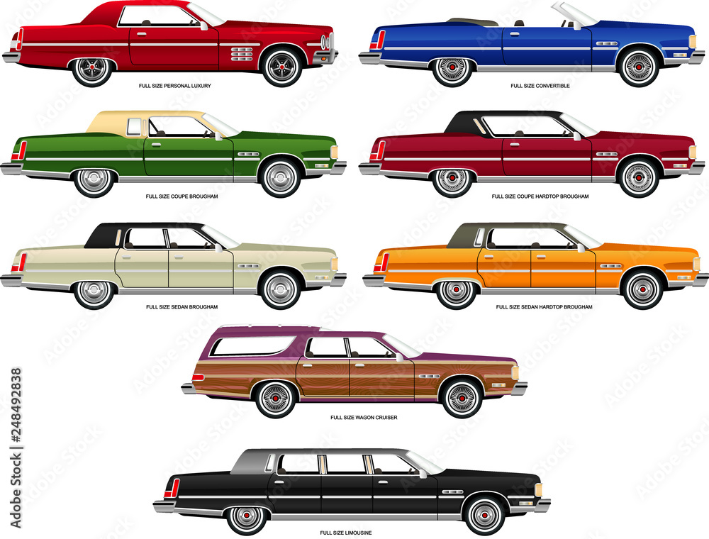 Vector Illustration of 1970s Full-Size Luxury Cars Stock Vector | Adobe ...