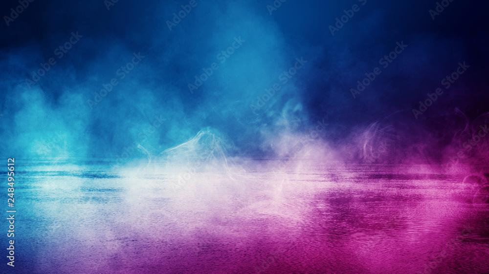 Background scene of empty street. Night view of the river, the night ...