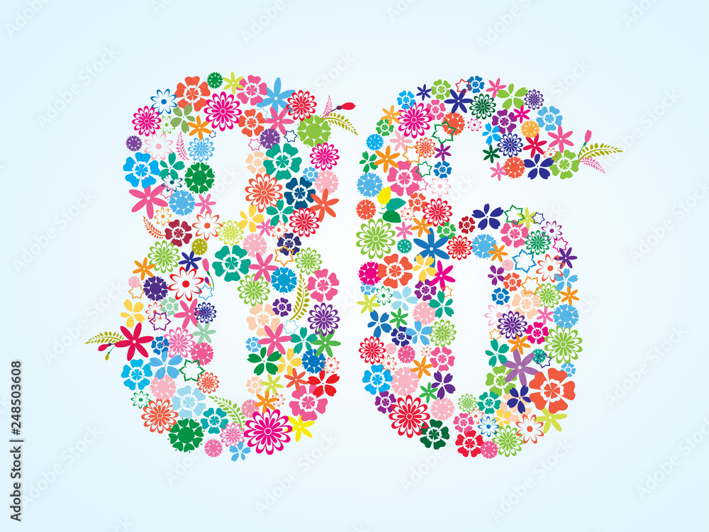 Vector Colorful Floral 86 Number Design isolated on white background ...