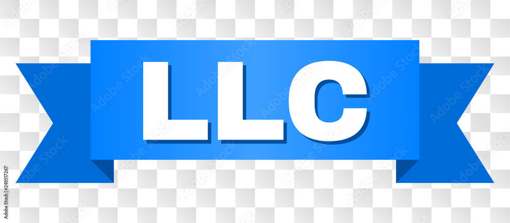 LLC text on a ribbon. Designed with white title and blue tape. Vector ...